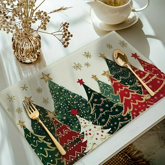 EclipseJewels Christmas Linen Printed Placemats Set, Table Decoration ...