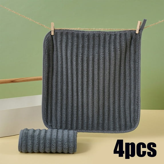 EclipseJewels Coral Fleece Square Towel 4-Pack, Hanging Hand Towel for ...