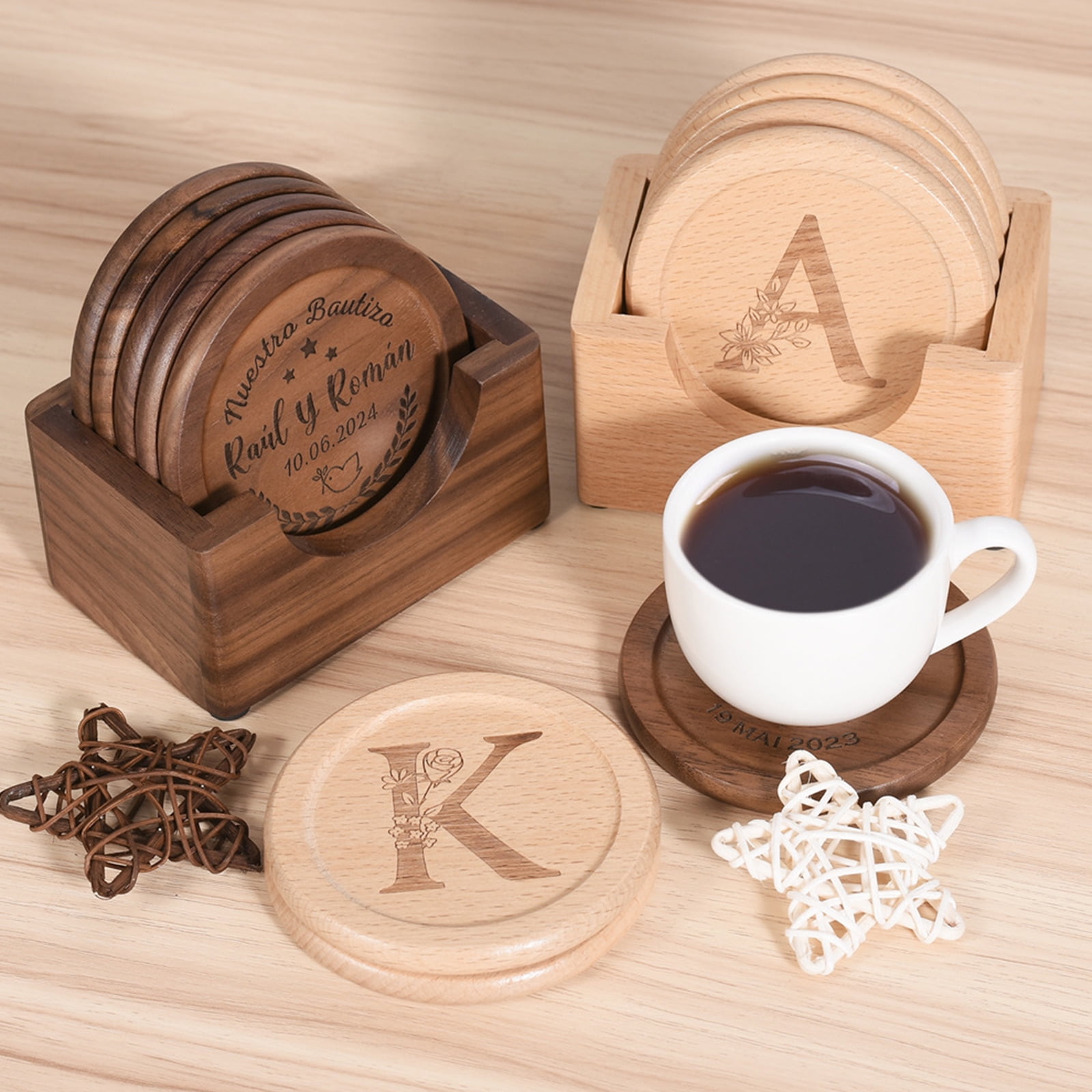 EclipseJewels Custom Personalized Wooden Coaster Set of 6 with Holder ...