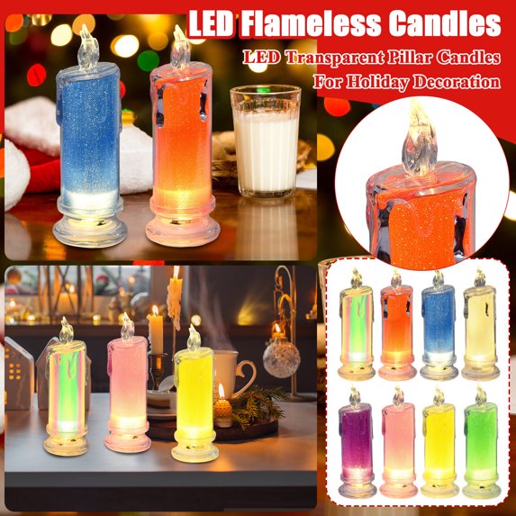 EclipseJewels LED Flameless Transparent Pillar Candles, Battery ...