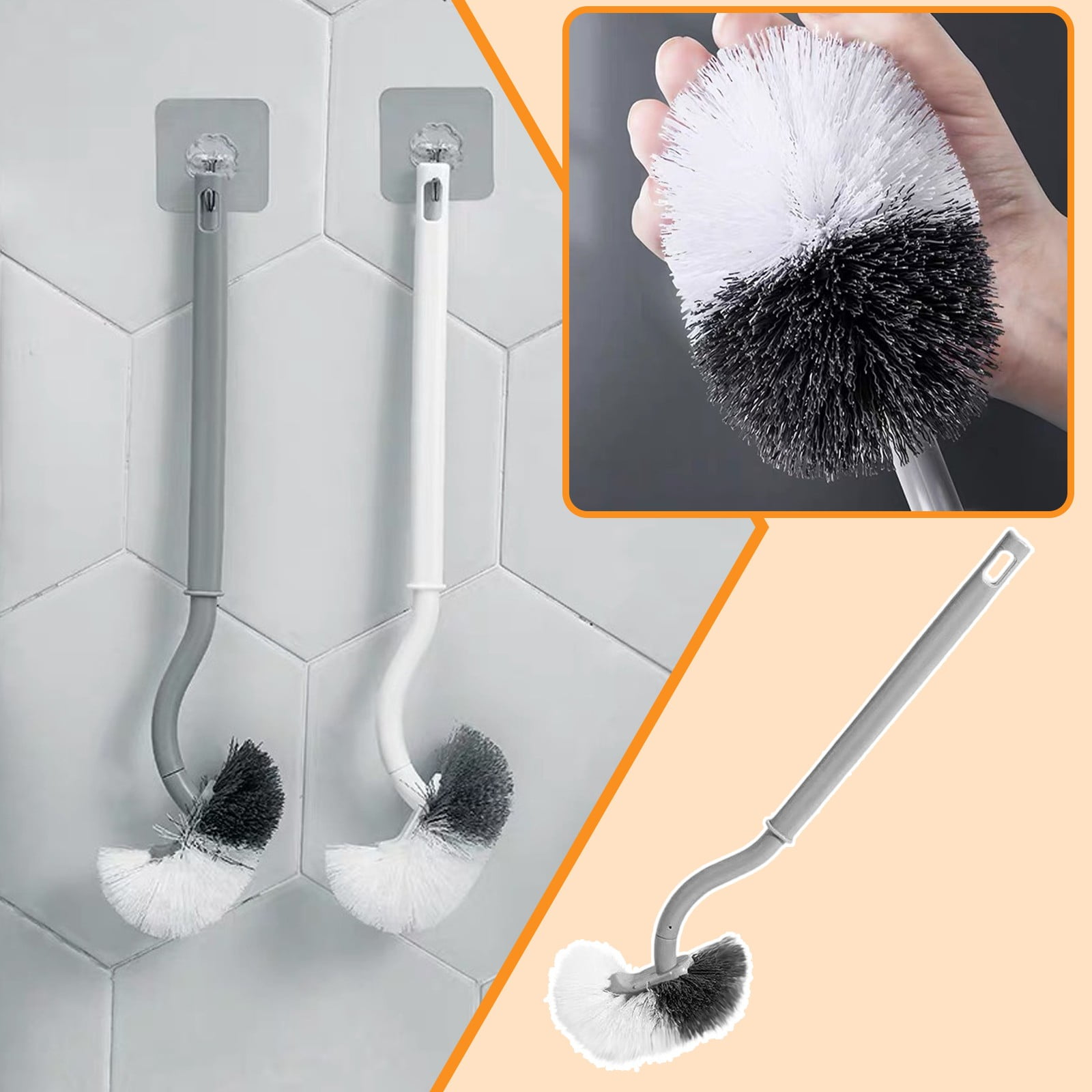 EclipseJewels S-Shaped Elbow Toilet Brush with Soft Bristles and Long ...