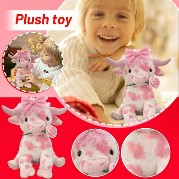 EclipseJewels Valentines Plush Toy- 14inch Pink Highland Cow Stuffed ...