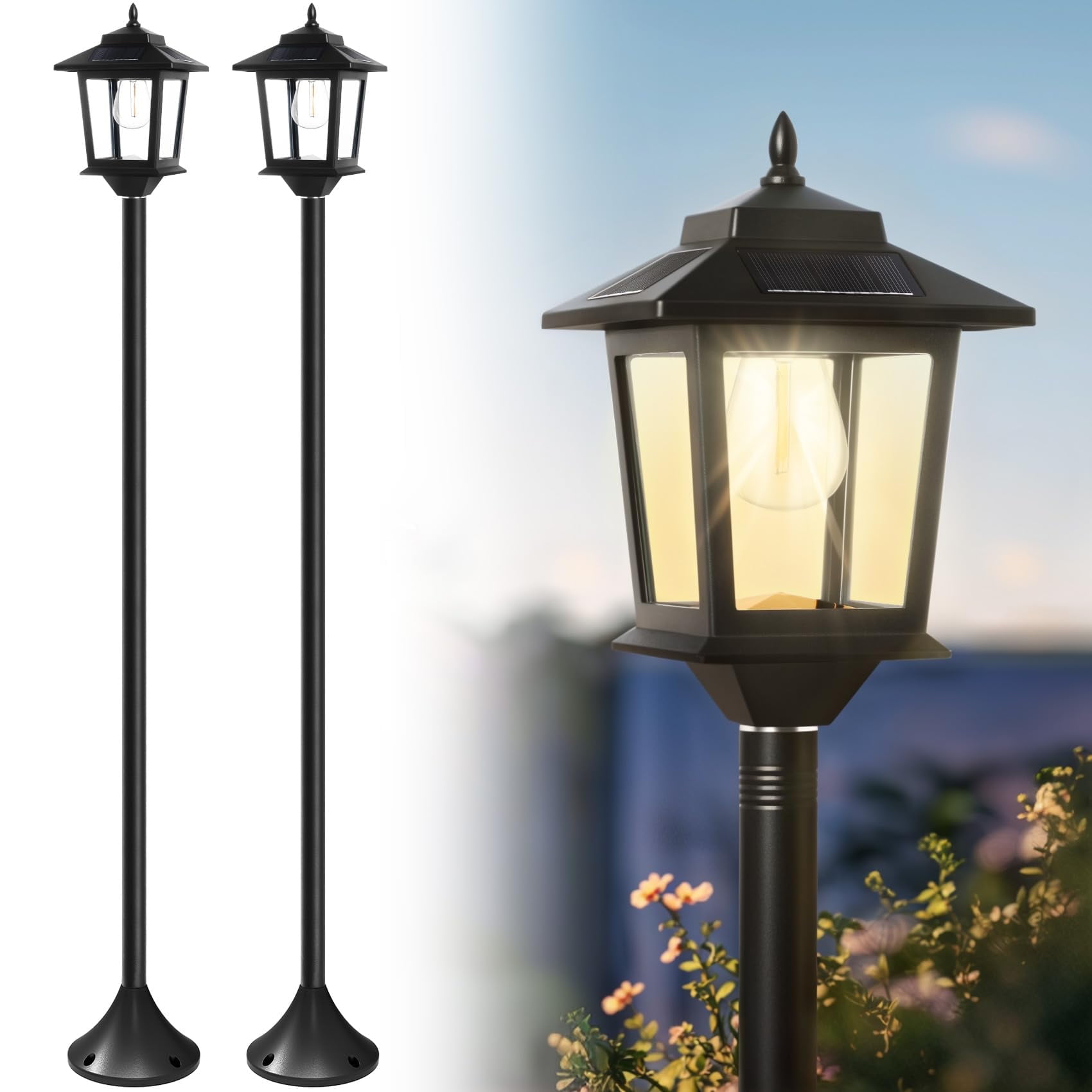 Eco-π 2 Pack 63" Solar Powered Outdoor Floor Lamp, Waterproof Solar ...