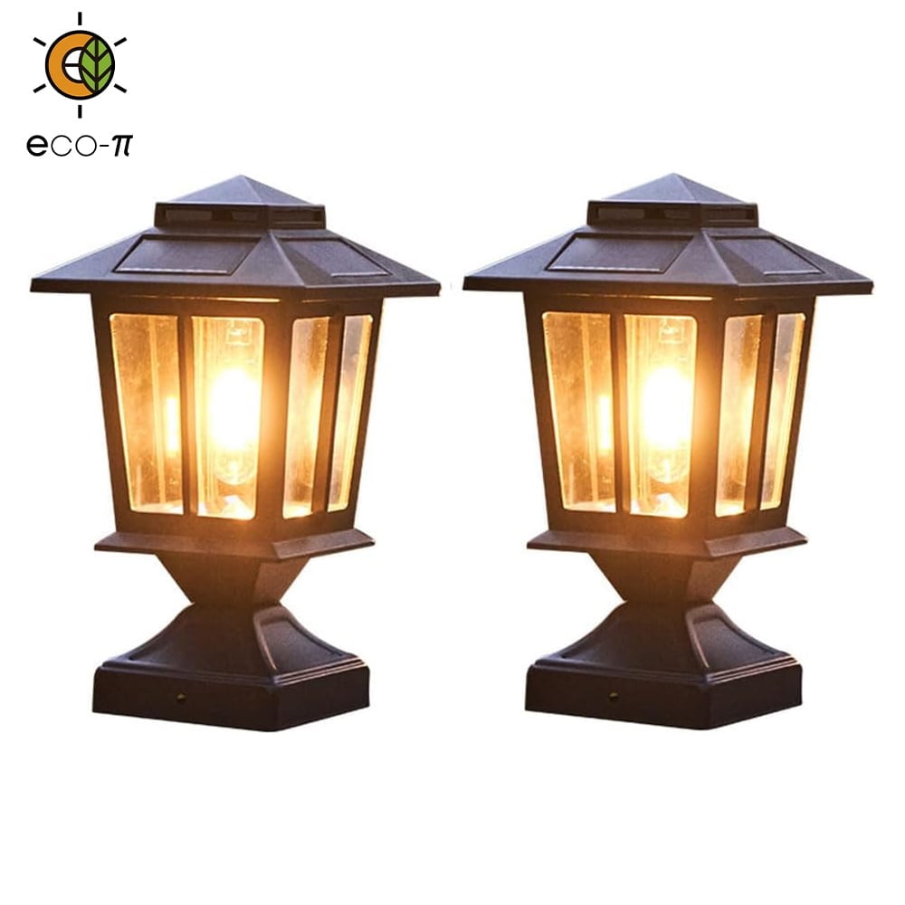Eco-π 2 Pack Solar Post Lantern Lamp Outdoor, Waterproof LED Solar Post ...