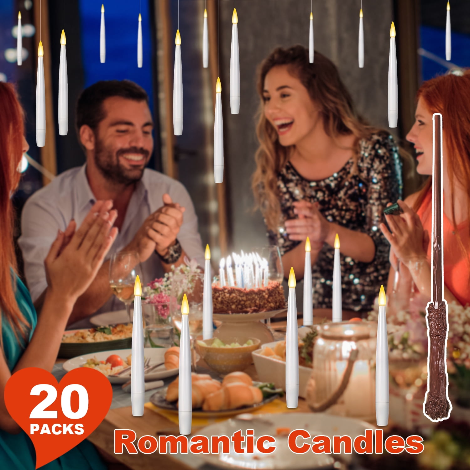 Eco-π 20 PCS Floating Candles, Magic Hanging Candle with Timer & Wand ...