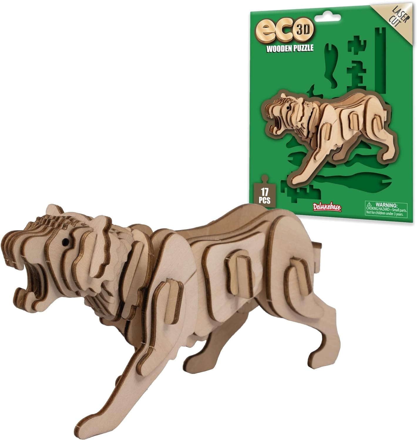 Eco 3D Wooden Tiger Puzzle by Deluxebase – DIY Safari Animal Toy ...