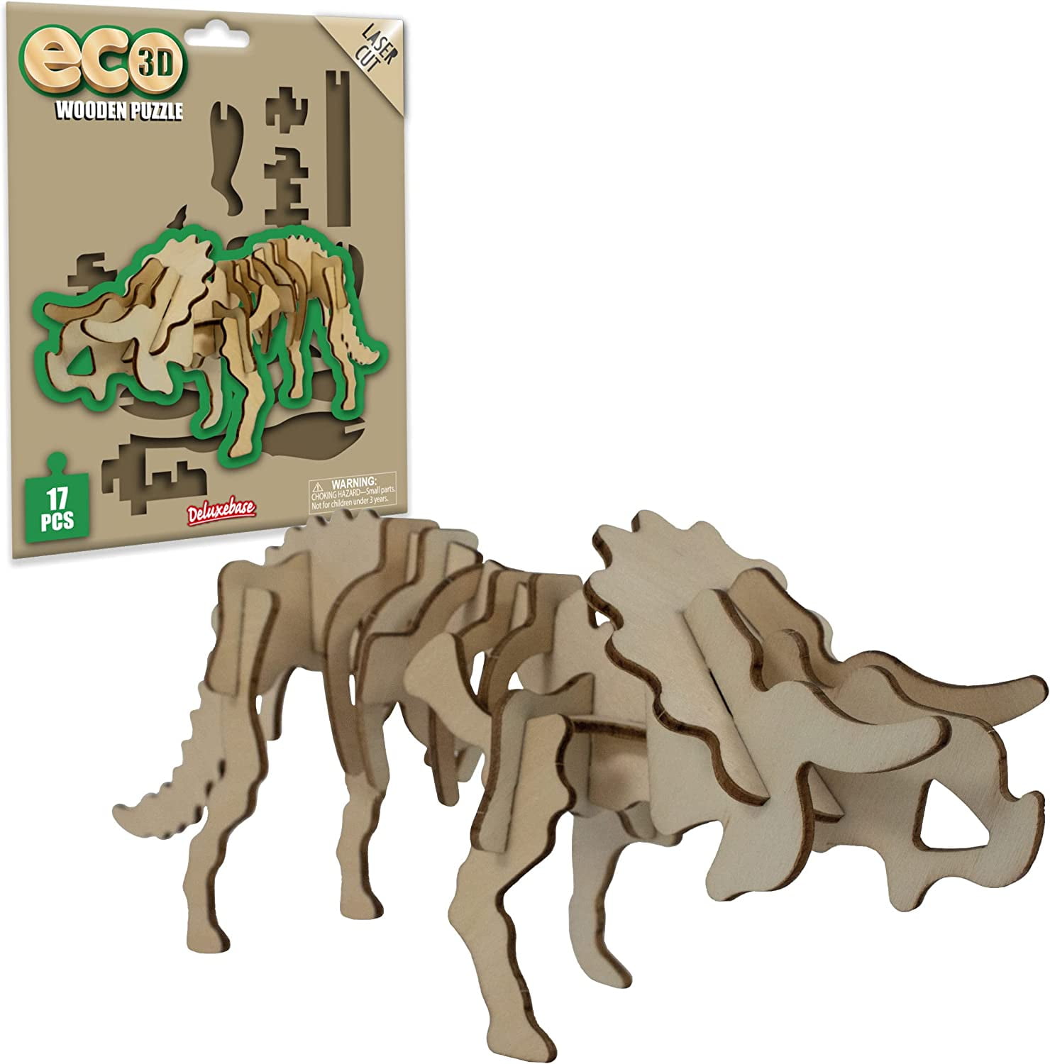 Eco 3D Wooden Puzzle Triceratops from Deluxebase. Animal Themed DIY 3D ...