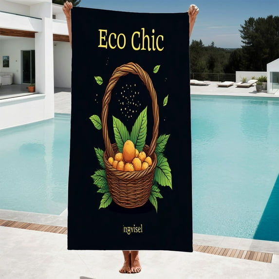 Eco Chic Wicker Basket Pattern Beach Towel - Stylish Orange Fruits ...