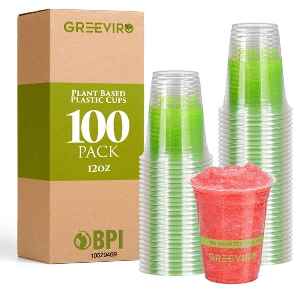 Eco Compostable Plant-Based Clear Plastic Cups 12oz Thick, Reusable ...
