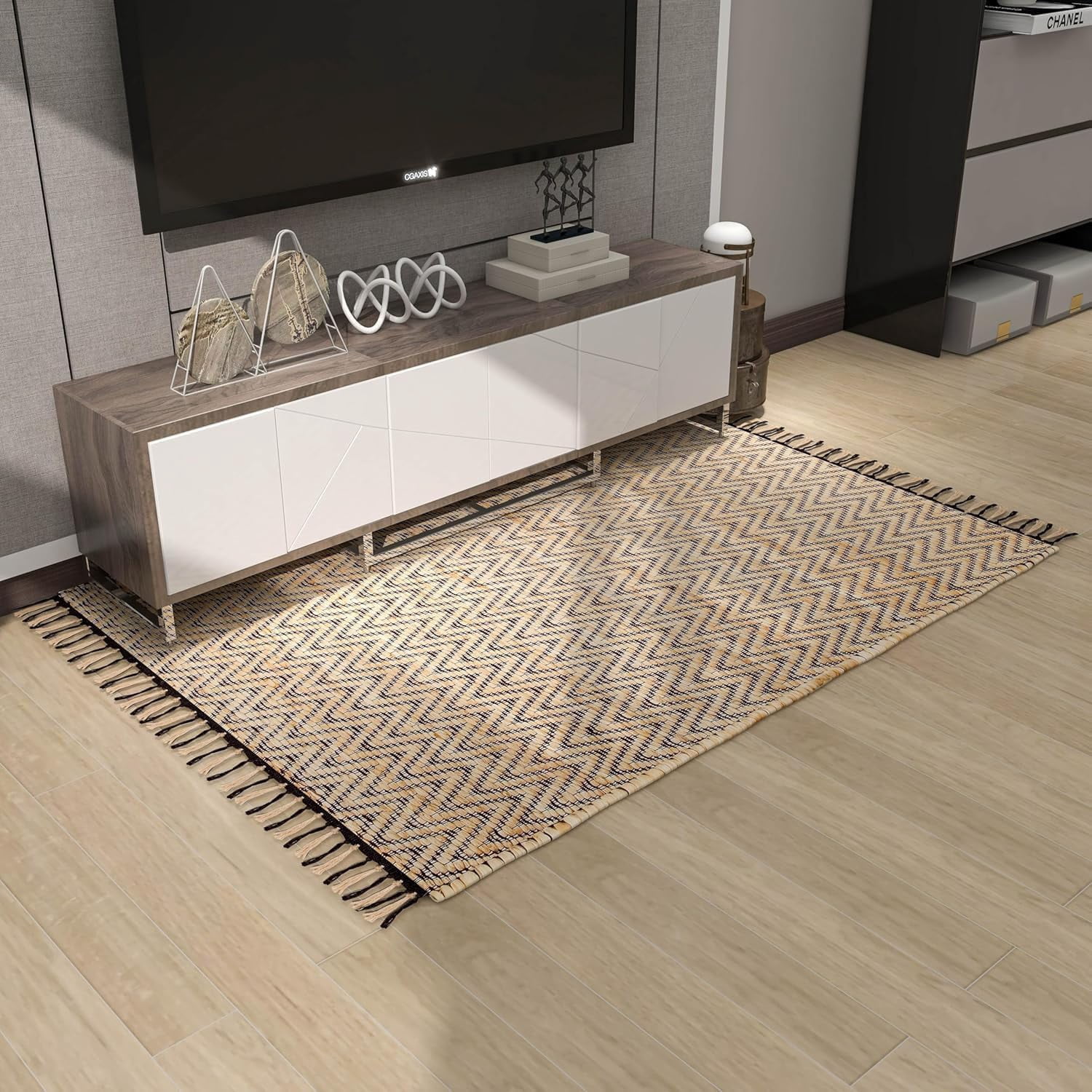 Eco Crave Handmade Jute Area Rug 4x6 ft – Brown & Black Leher Pattern ...