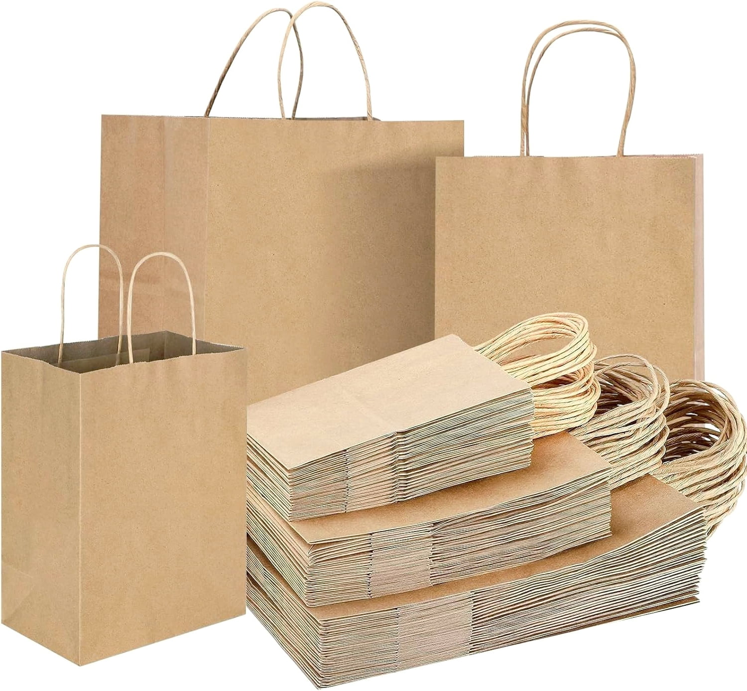 Eco-Friendly 150Pcs Recyclable Kraft Paper Bags with Handles for All ...