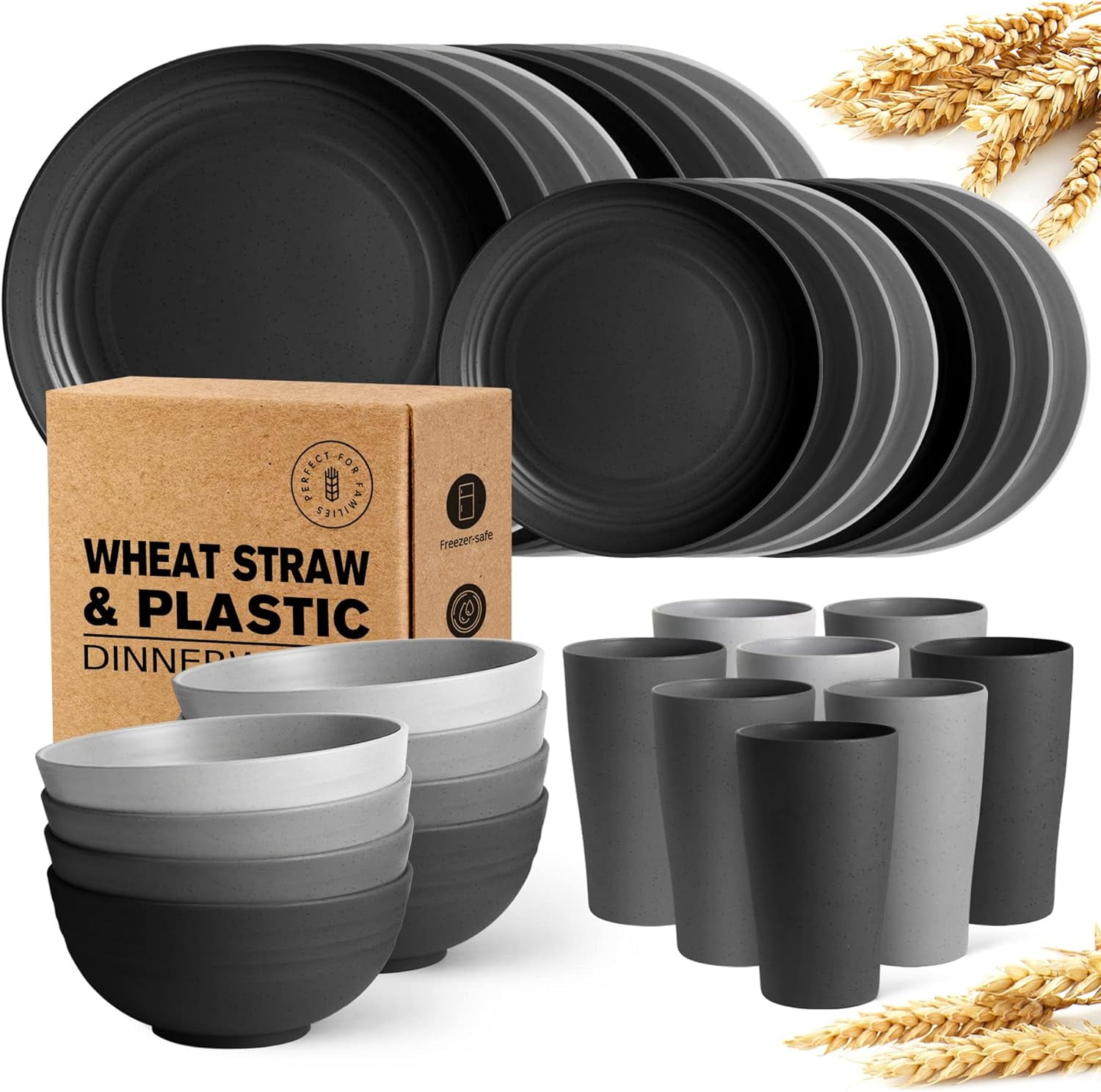 Eco-Friendly 32-Piece Wheat Straw Dinnerware Set with Flatware ...