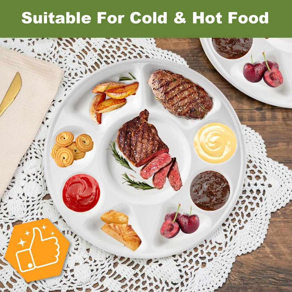 Eco-Friendly 9-Compartment Round Plate | Heavy-Duty Sugarcane Serving Tray for Events, Weddings ...