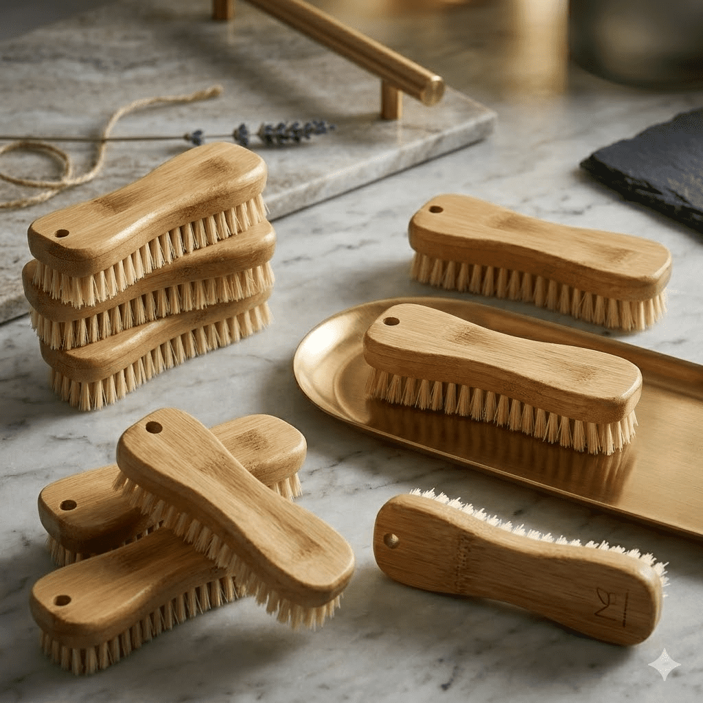 Eco-Friendly Bamboo Scrub Brush with Long Handle, Poly Bristles (6-Pack ...