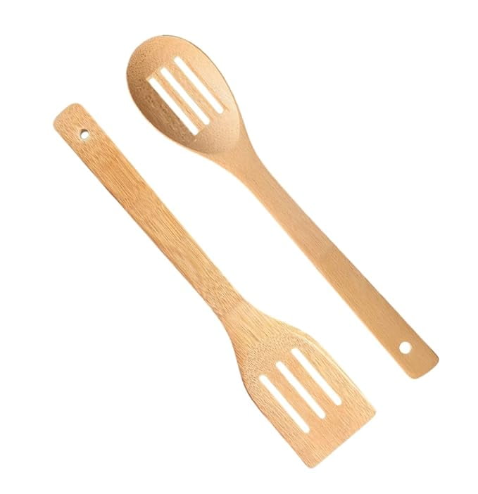 Eco-Friendly Bamboo Spatula Set - Pack of 2, Non-Scratching Ladles ...