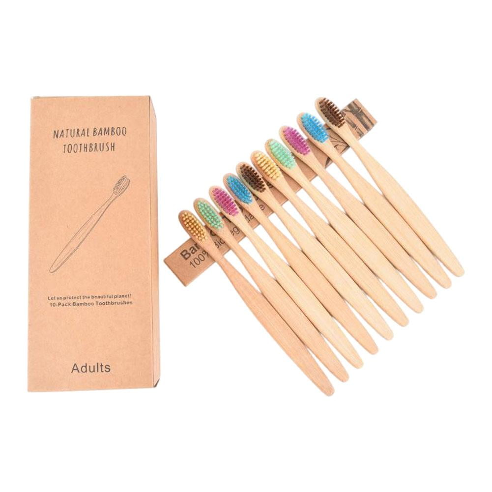 Eco-Friendly Bamboo Toothbrush Set with Soft Bristles, 10-Piece ...