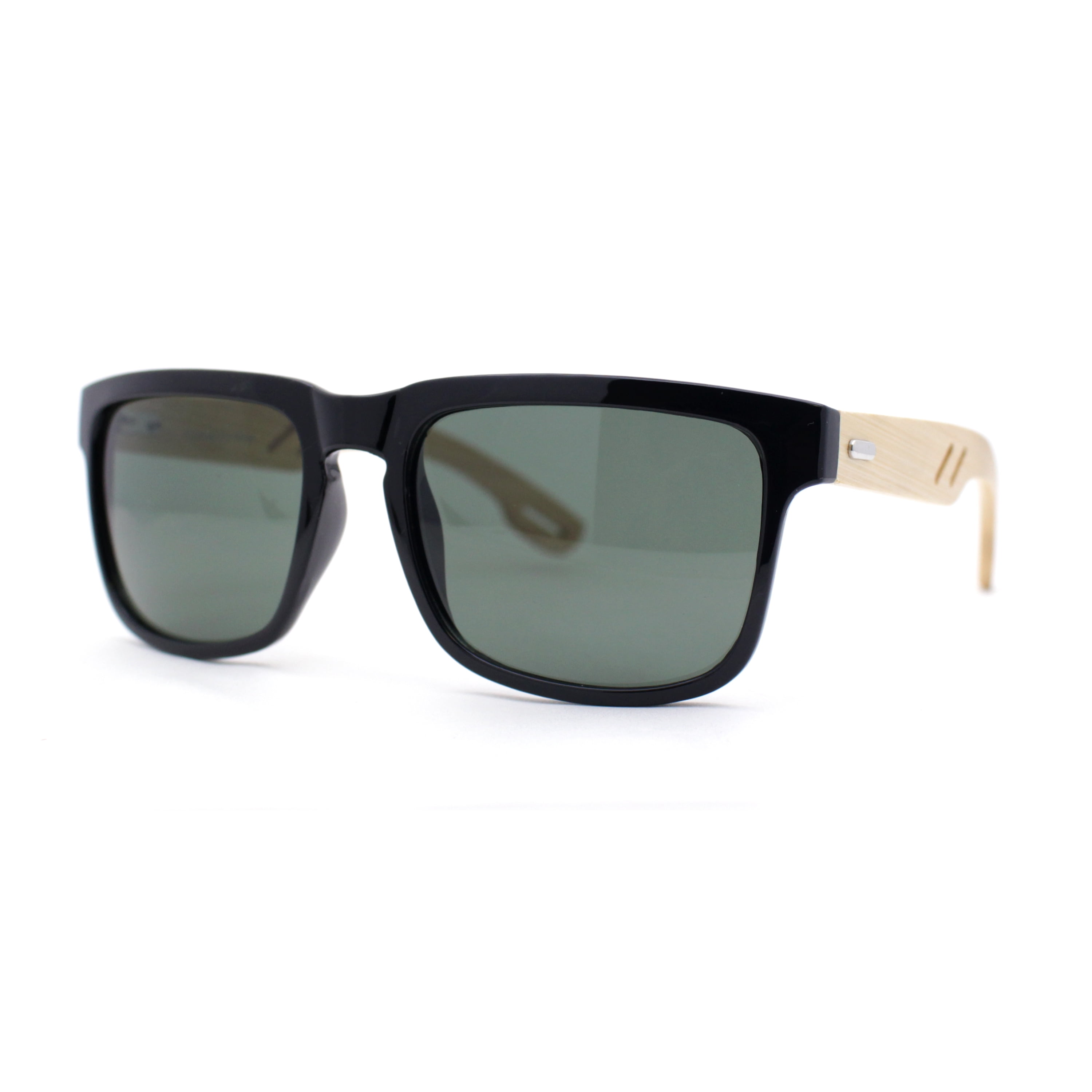 Eco Friendly Bamboo Wood Arm Rectangle Horn Rim Keyhole Sunglasses ...