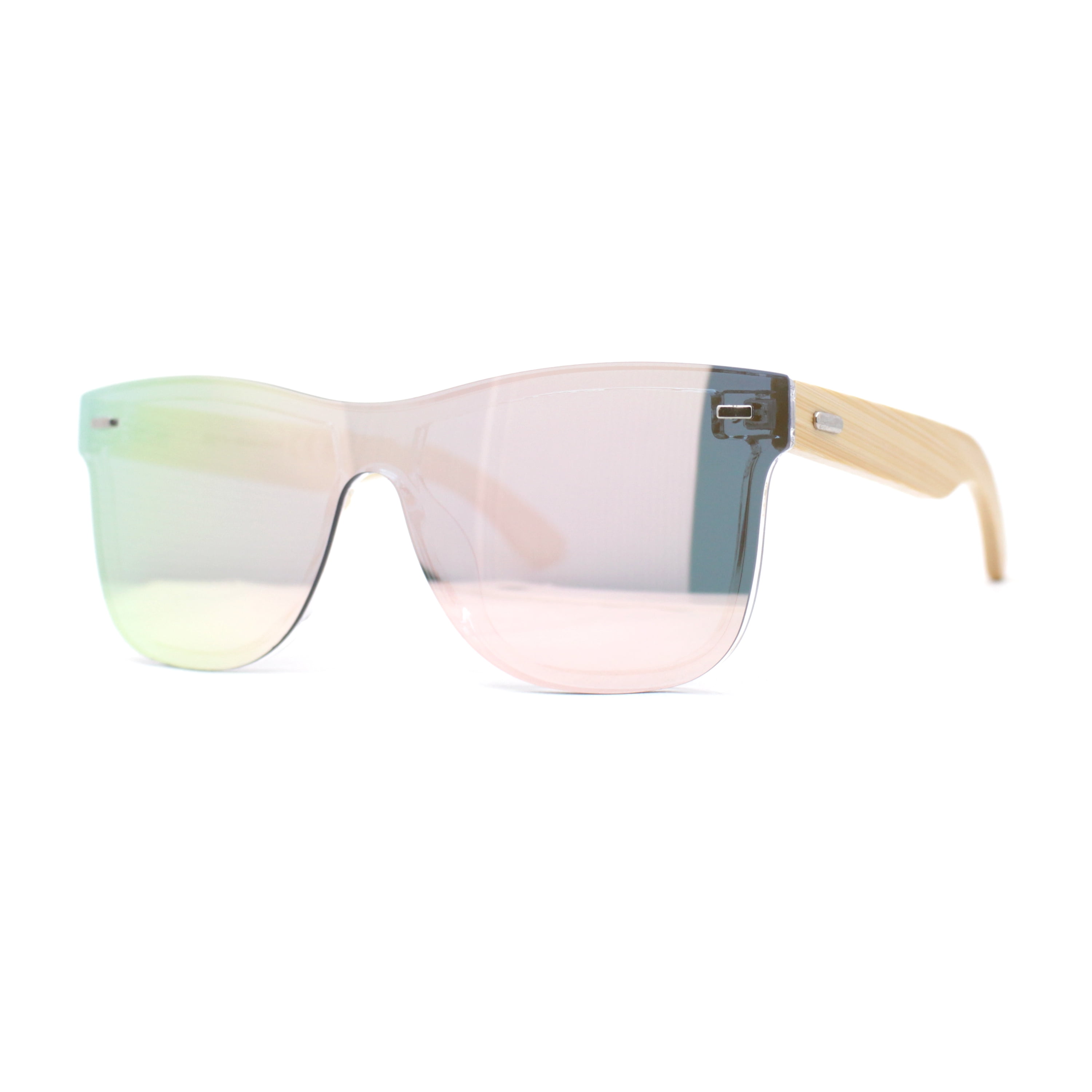 Eco Friendly Bamboo Wood Arm Rimless Shield Horn Rim Sunglasses Pink ...