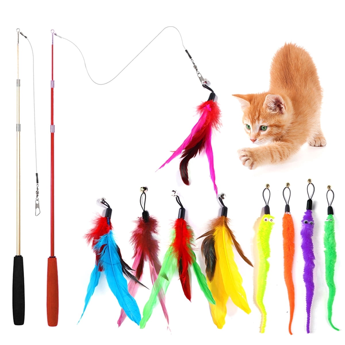 Eco-Friendly Cat Play Bundle: Telescopic Cat Fishing Pole for Expansive ...