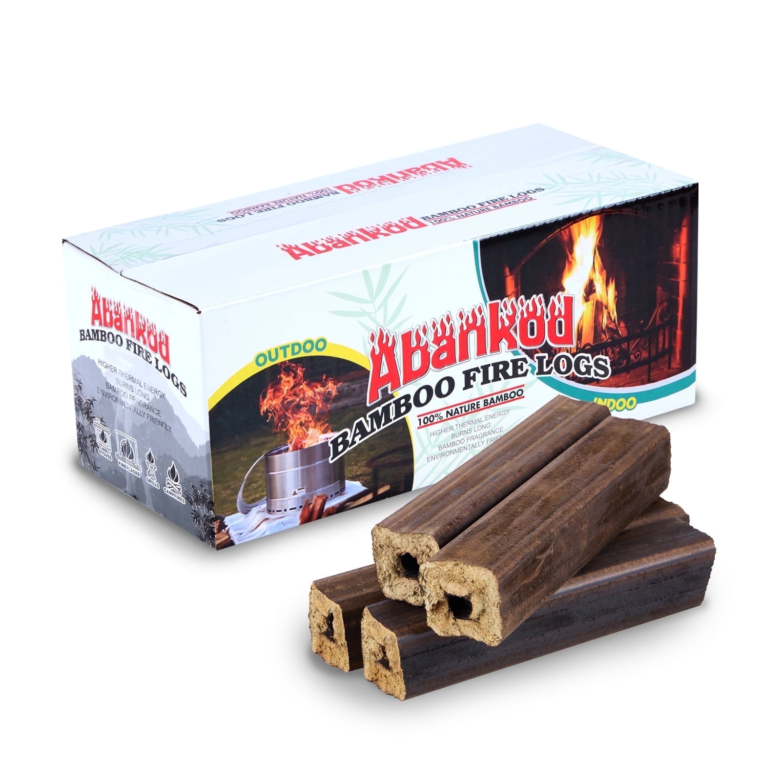 Abankod Bamboo Fire Logs 4-Pack | 2-Hour Long-Lasting Burn | All ...
