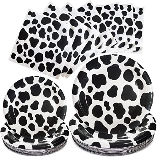 Eco-Friendly Cow Print Party Supplies: 100 Pcs Compostable Plates and ...