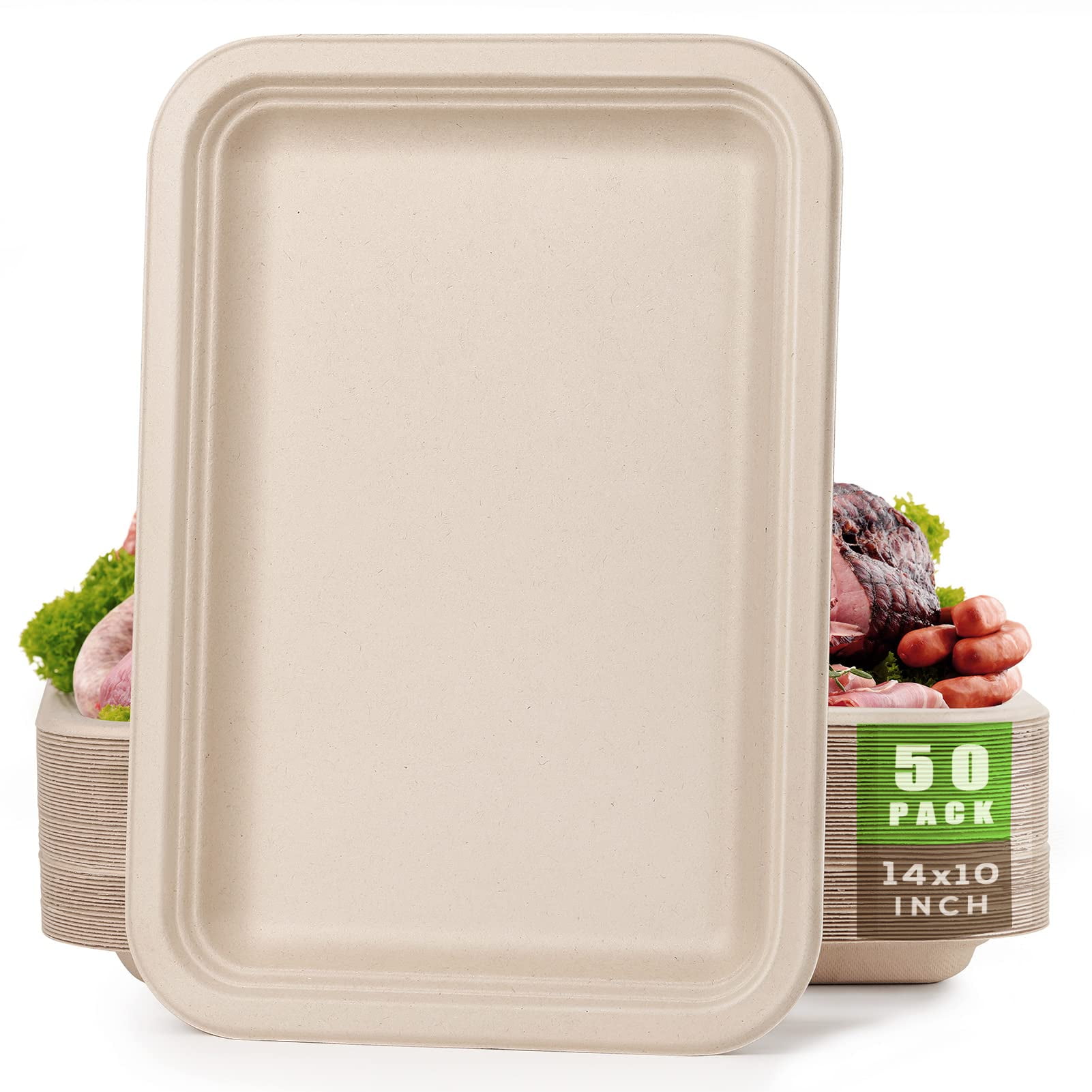 Eco-Friendly Disposable Food Trays (50 Pack) - 14 Inch Compostable ...