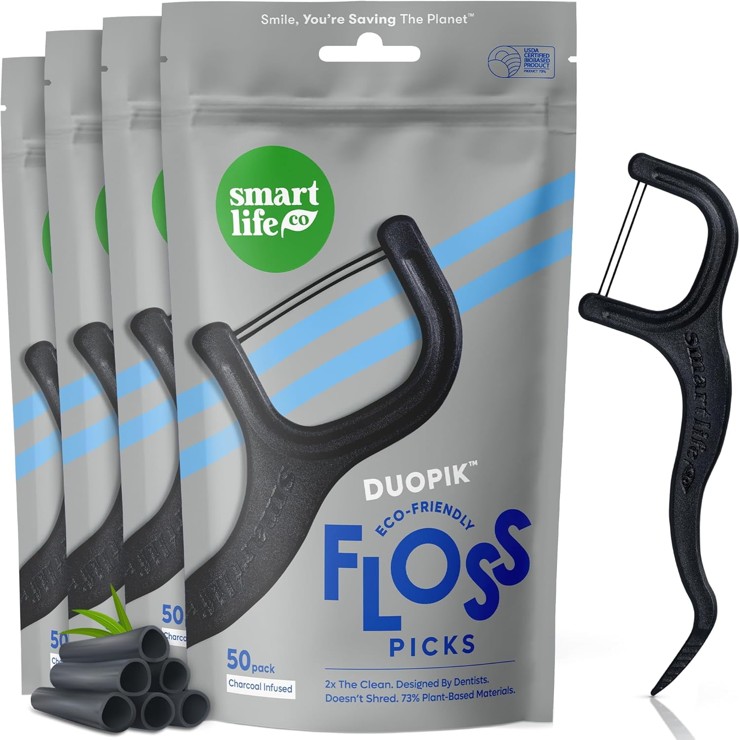 Eco-Friendly Dual-Thread Dental Floss Picks (200ct) - Flossers Made ...