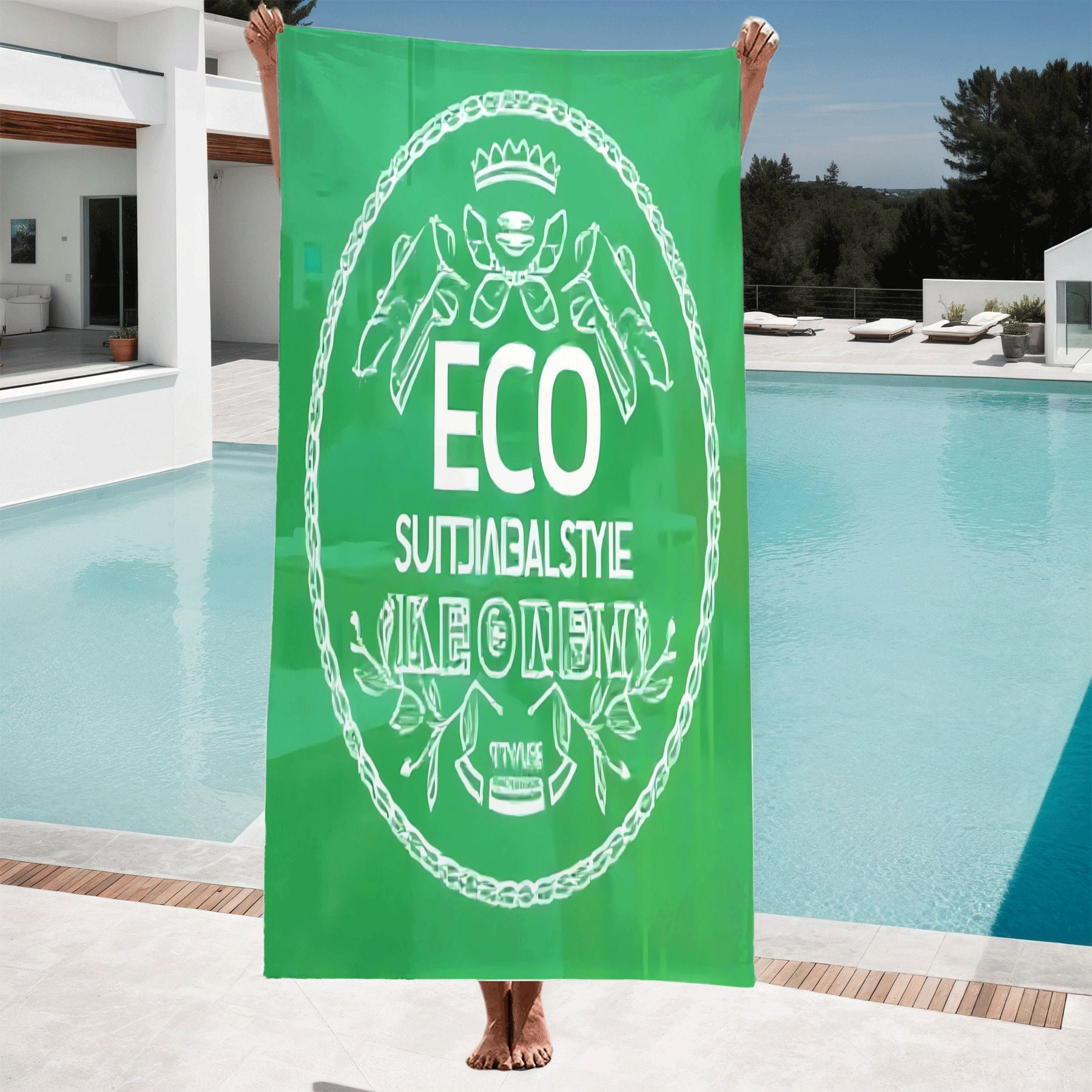 Eco - Friendly Green Towel with Crown & Leaf Design - Perfect for Beach ...