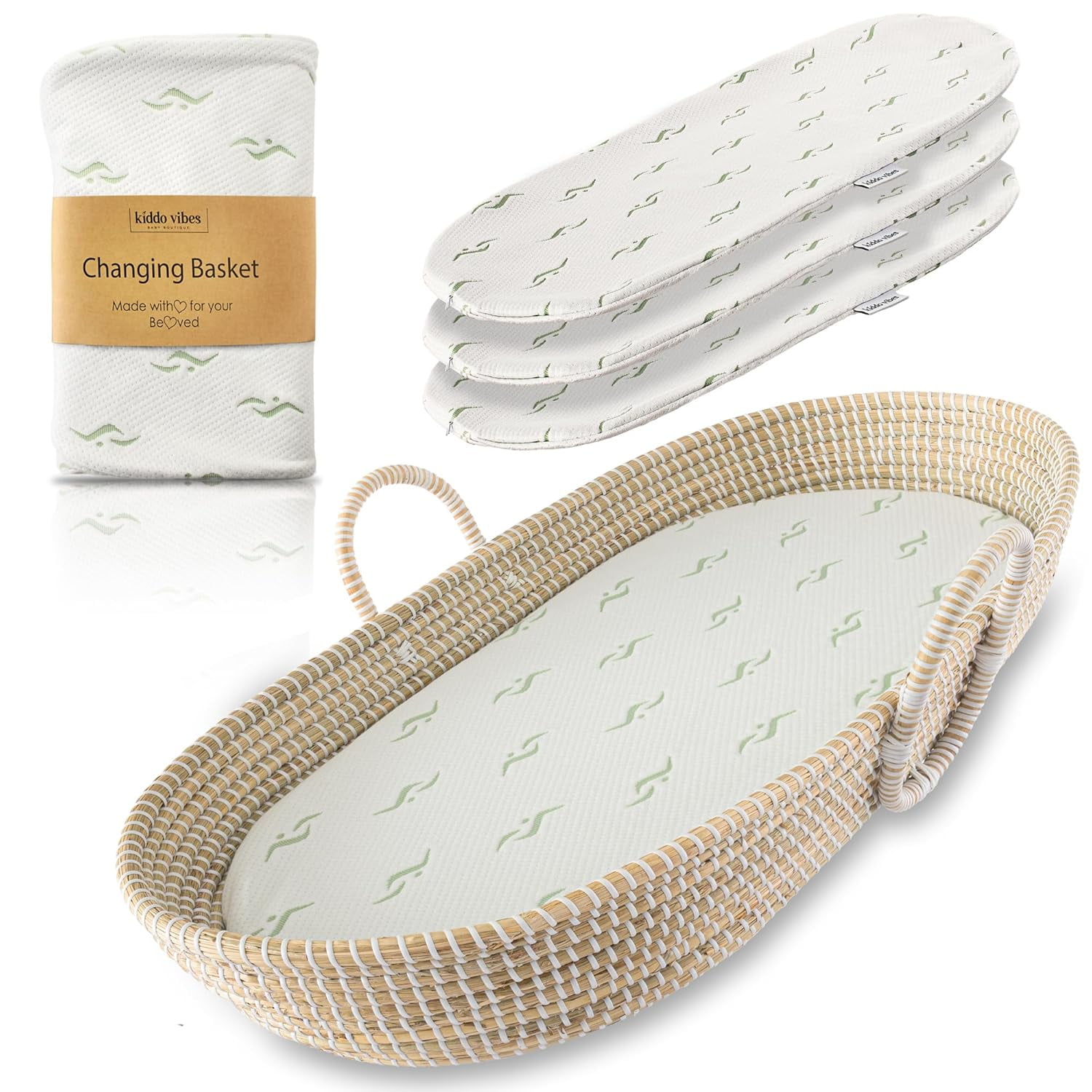 Eco-Friendly Handwoven Seagrass Baby Changing Basket Set for Nursery ...