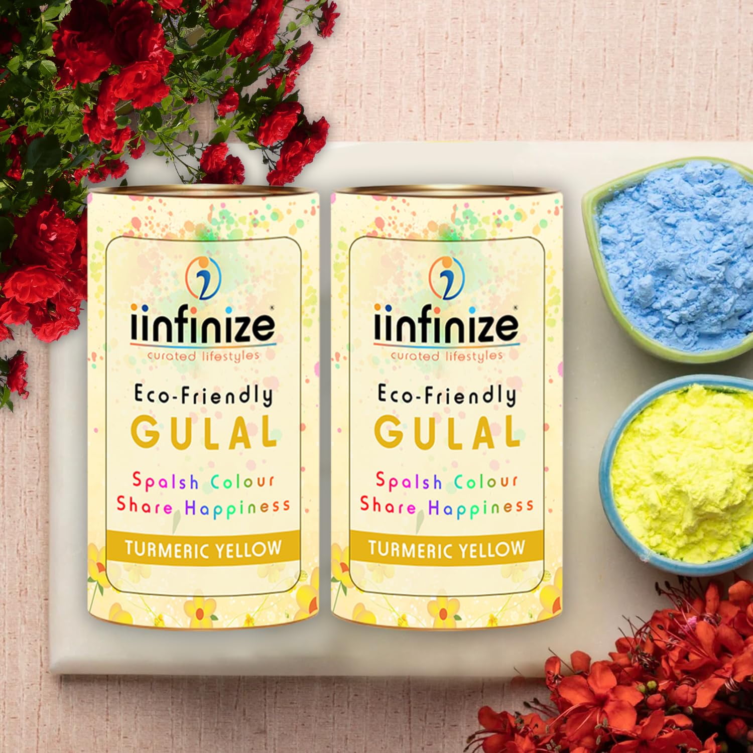 Eco Friendly Holi Gulal Powder - 100gm X Pack Of 2 Gulal Box, Turmeric ...