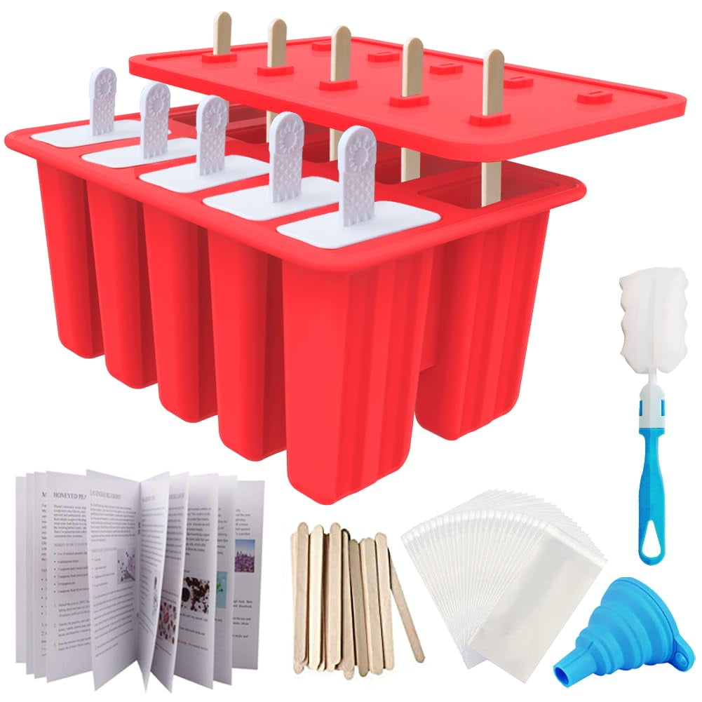 Eco-Friendly Ice Pop Maker 10 Cavity Silicone Mold, with 50 Disposable ...