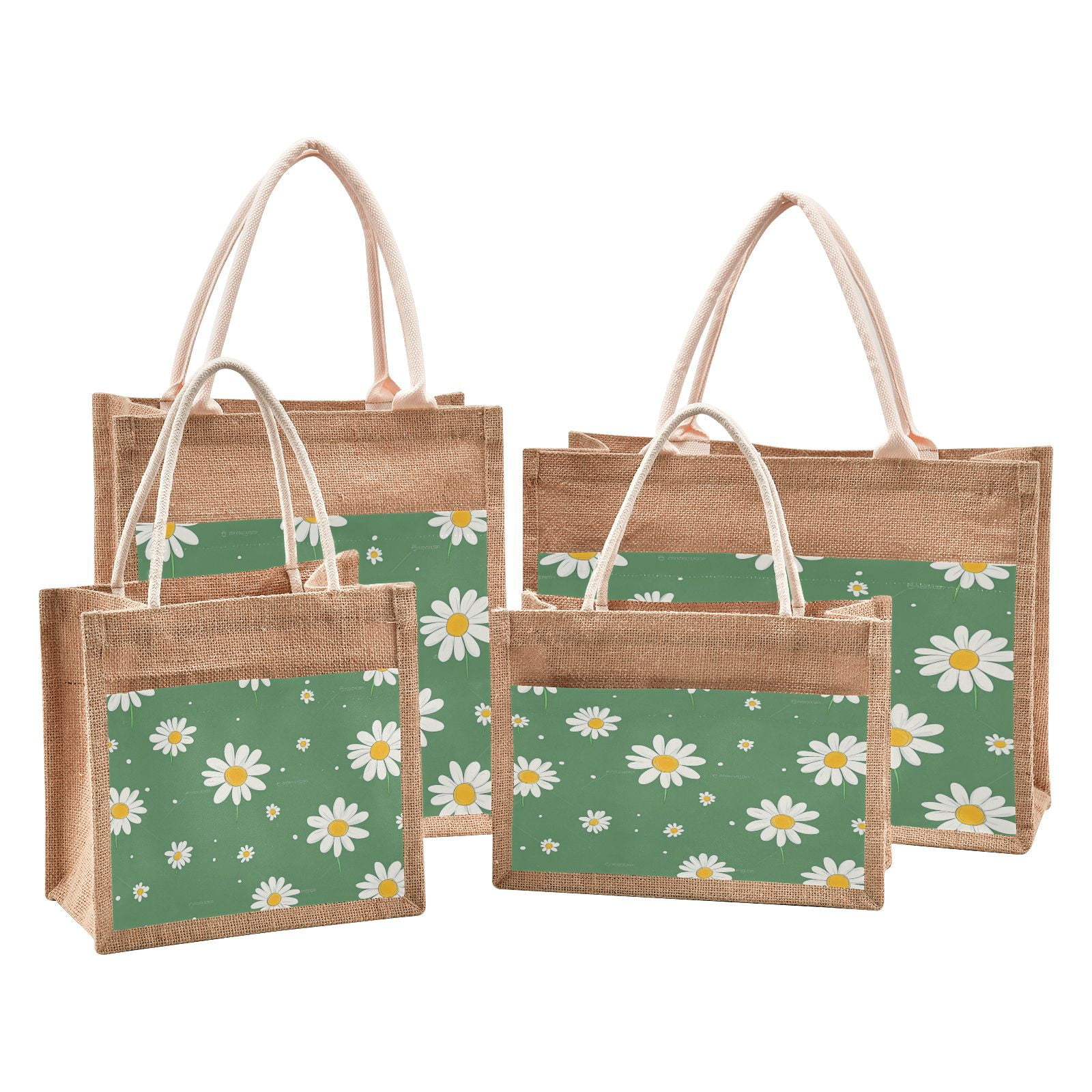 Eco-Friendly Jute Tote Bag with Zipper Pockets & Waterproof Liner, Multi-Size Reusable Shopping ...