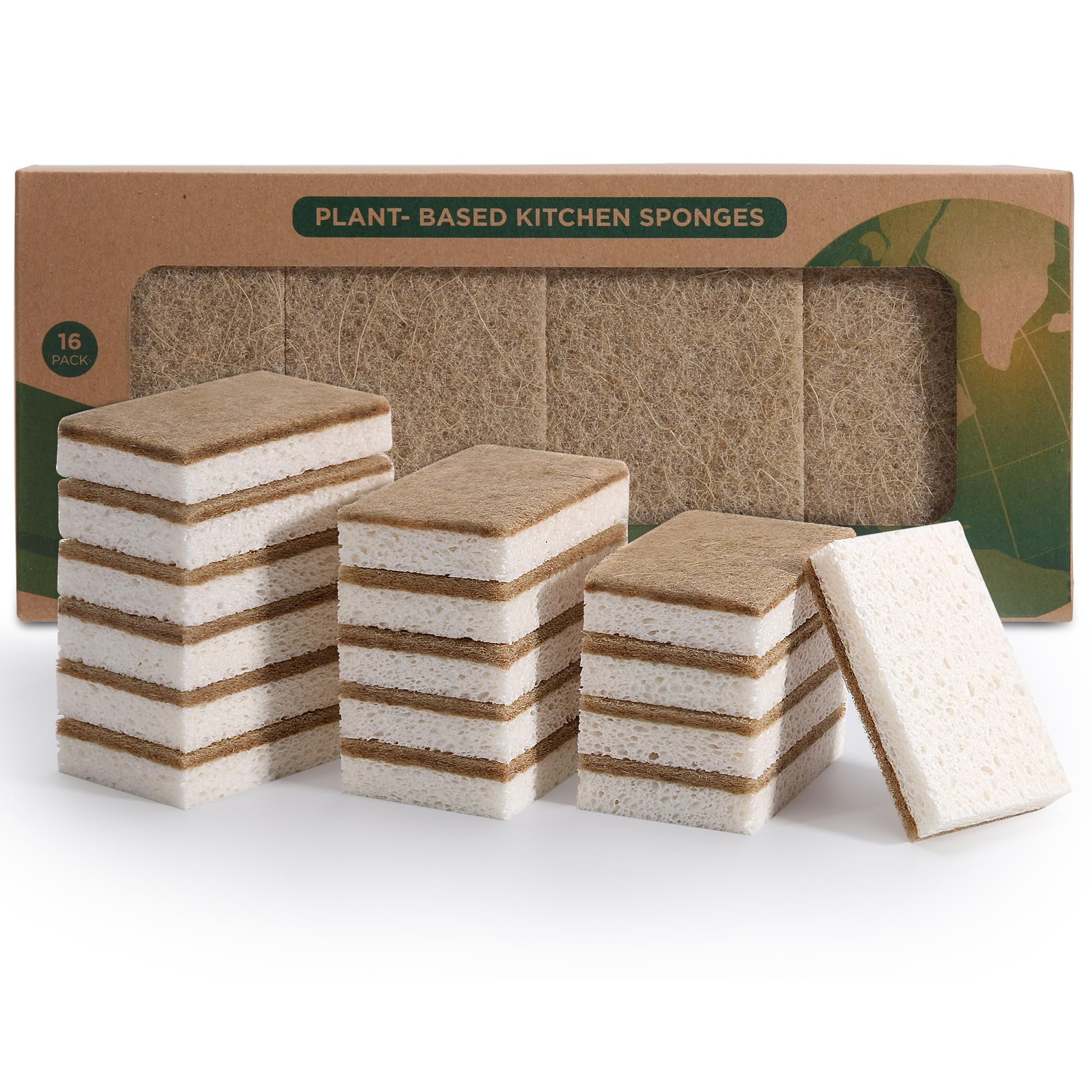 Eco Friendly Kitchen Sponges 16 Pack, Plant Based Cellulose Coconut ...