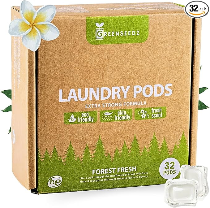 Eco Friendly Laundry Detergent Pods, 32 Pods, Powerful Stain And Odor ...