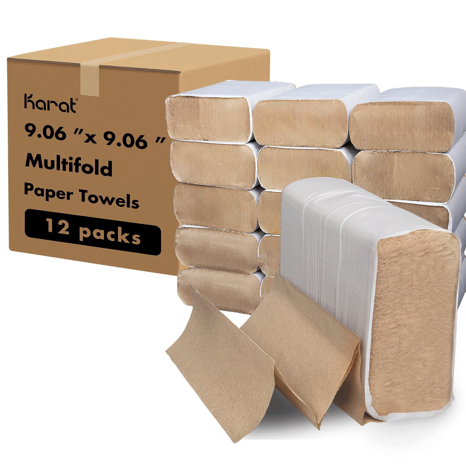 Eco Friendly Multifold Paper Towels Bulk 12 Packs, 334 Sheets Kraft ...