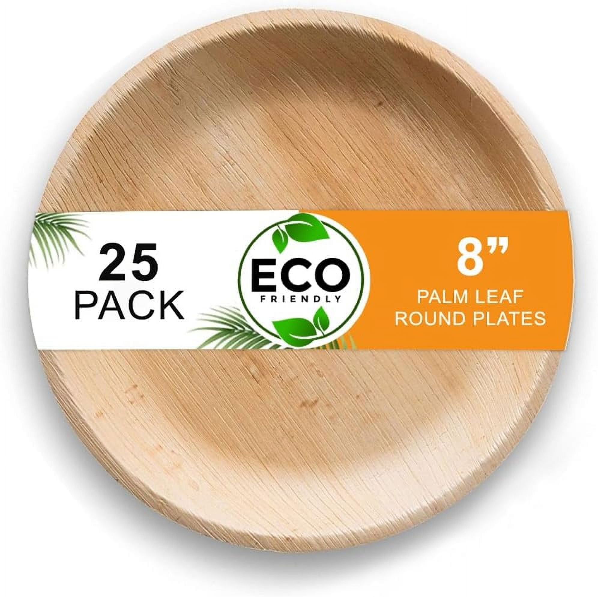 Eco-Friendly Palm Leaf Plates - 25 Pack 8-Inch Round Compostable ...