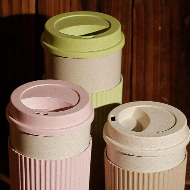 Eco Friendly Reusable Coffee Cup with Lid, Sustainable Wheat Fiber BPA ...