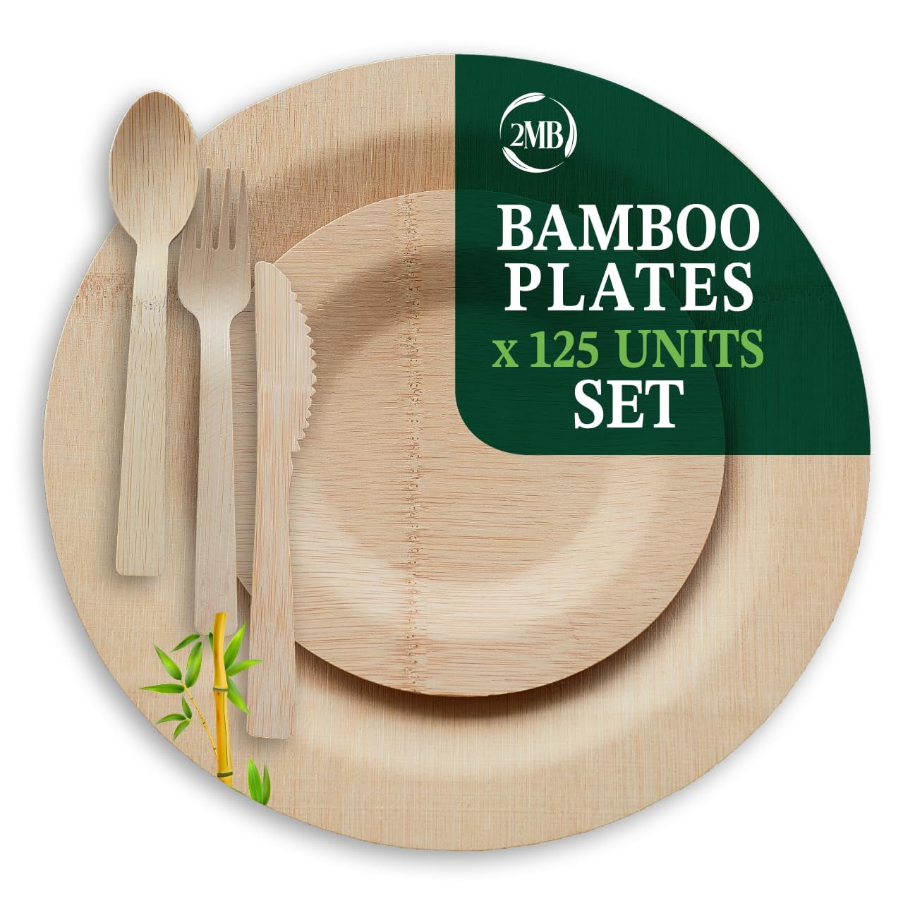 Eco-Friendly Round Bamboo Reusable Plates Set AFN1- 125 Pieces ...