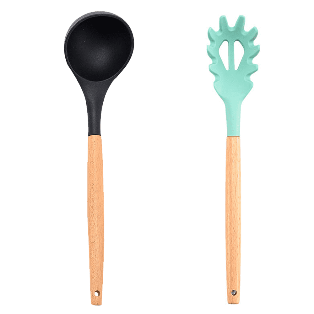 Eco-Friendly Silicone & Wood Kitchen Utensil Set, Non-Stick Friendly ...