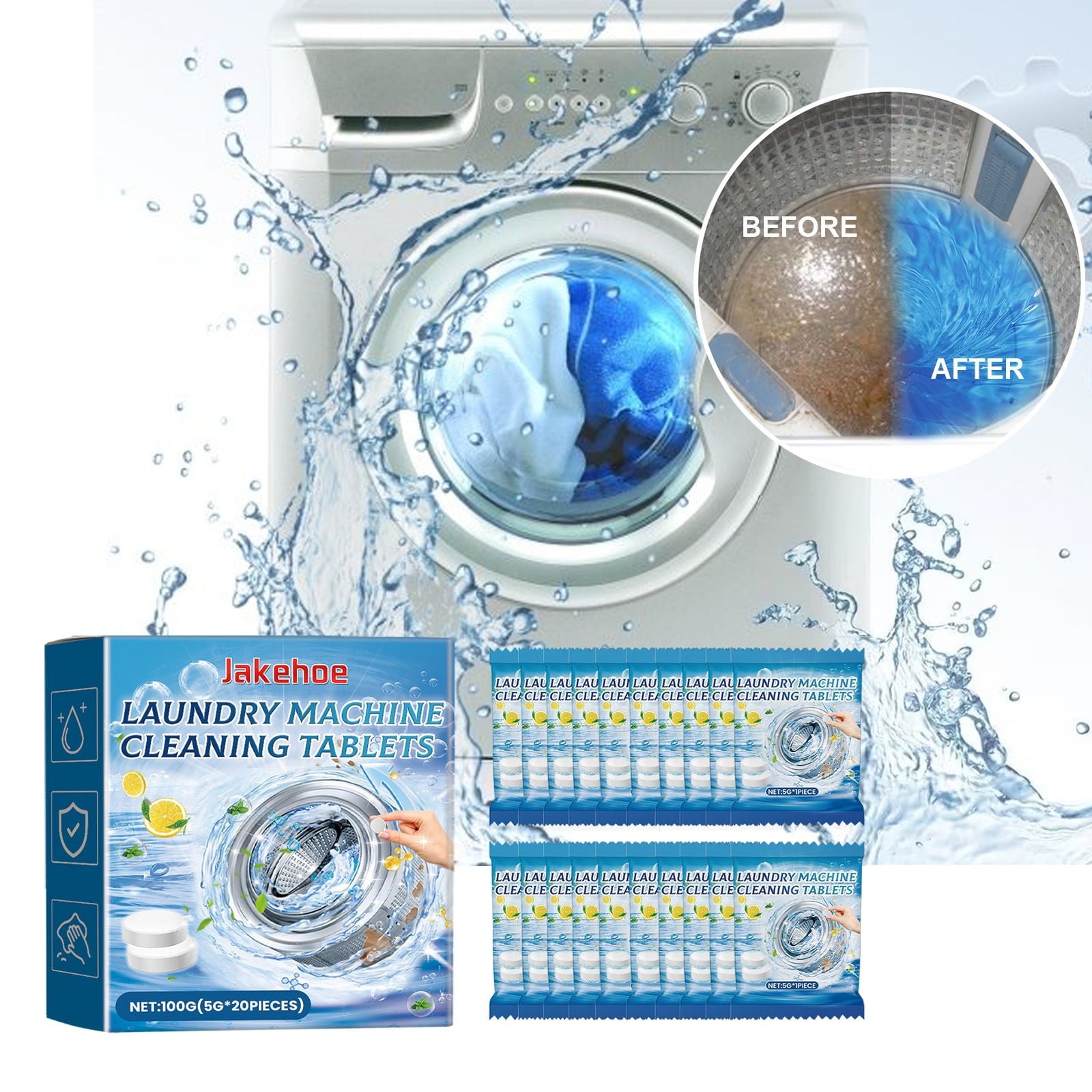 Eco-Friendly Washing Machine Cleaner Tablets - 50 Effervescent Packs ...