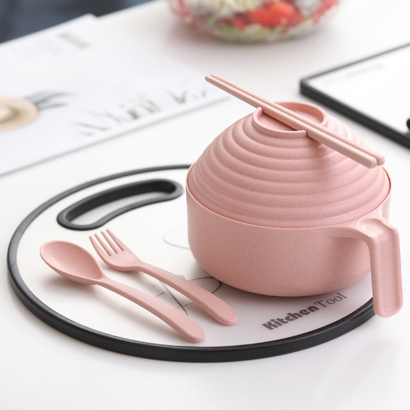 Eco-Friendly Wheat Straw Instant Noodles Bowl with Lid Handle ...