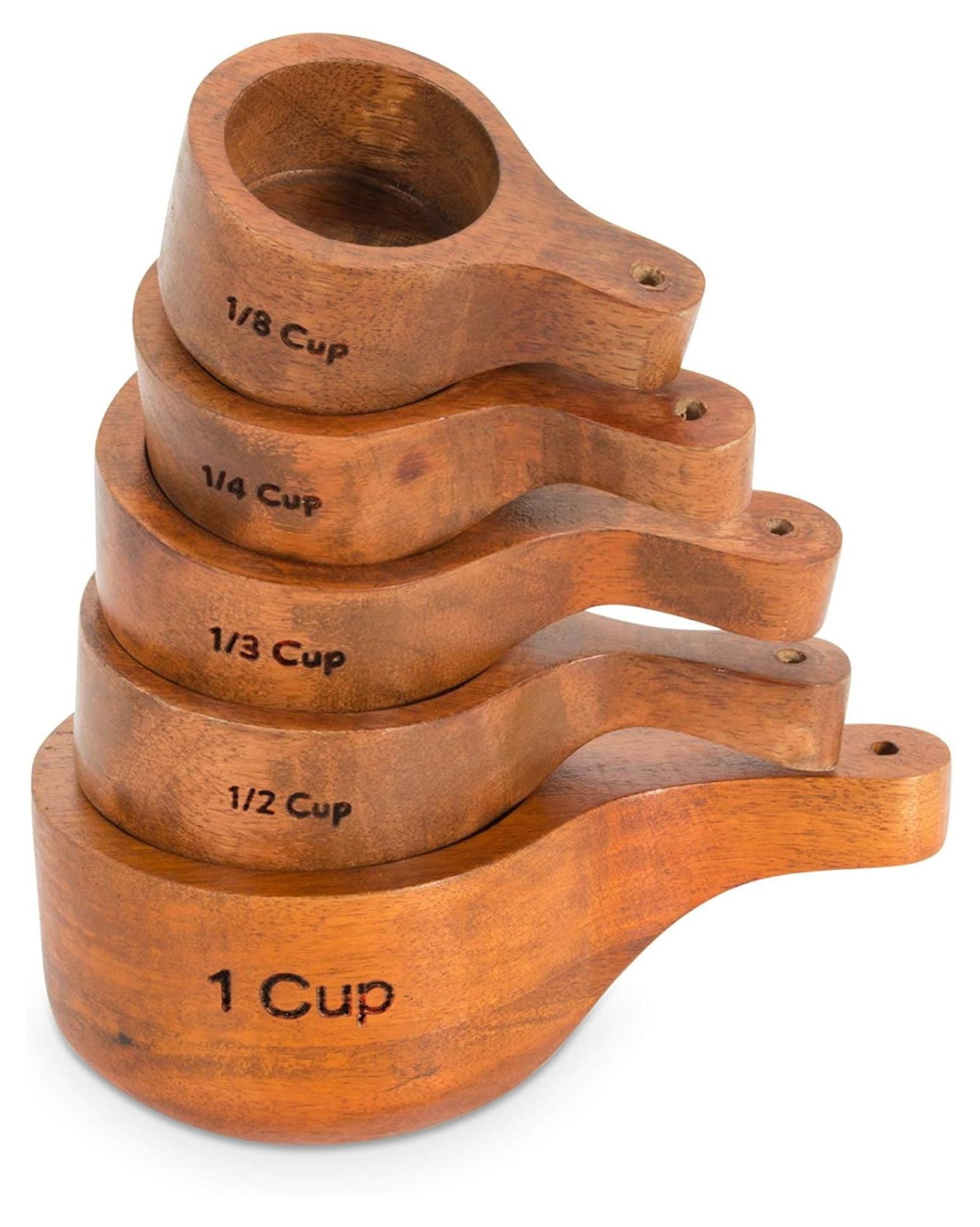 Eco-Friendly Wood Measuring Cup Set of 5, Hand Crafted with Wood Polish ...