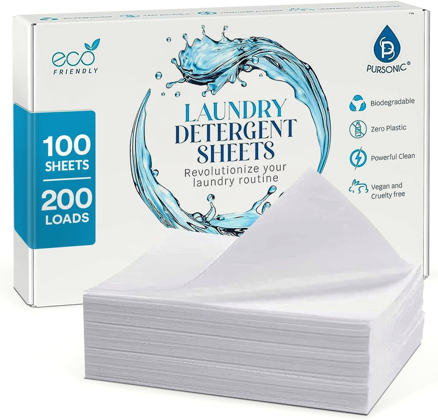 Eco Laundry Detergent Sheets - 100 Sheet (200 Loads) Natural Zero ...