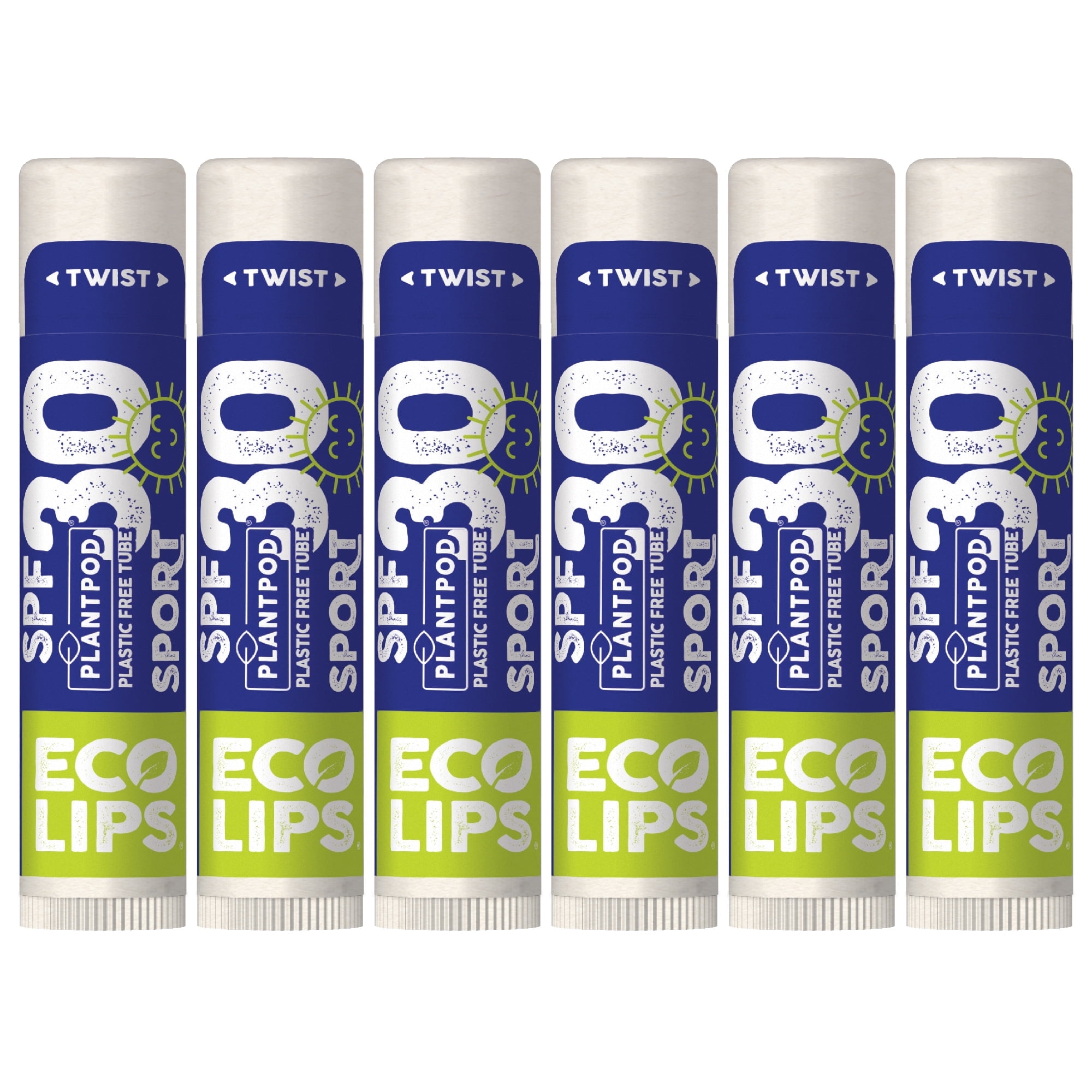 Eco Lips Classic Plant Pod Sport Lip Balm, SPF 30 Sunscreen, 6 Pack ...