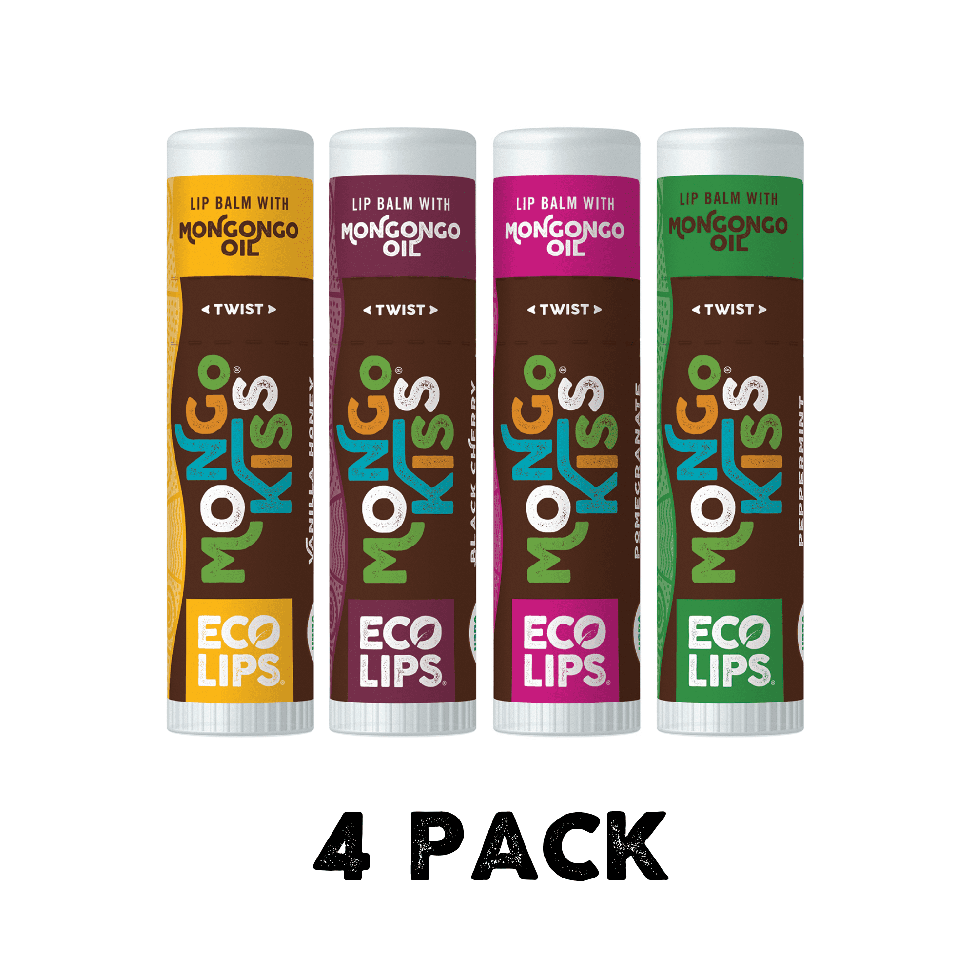 Eco Lips Mongo Kiss® Organic Lip Balm, Variety, Pack of 4, Peppermint ...