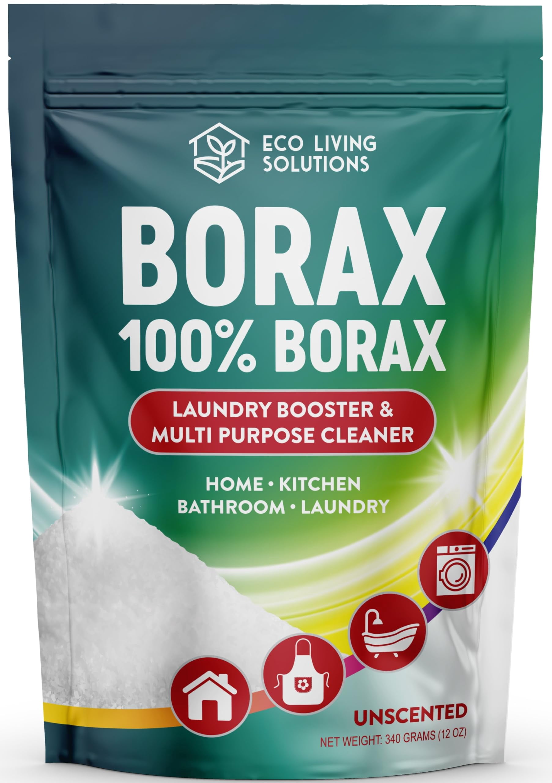 Eco Living Solutions Borax Powder 12 oz Multi-Purpose Household Cleaner ...