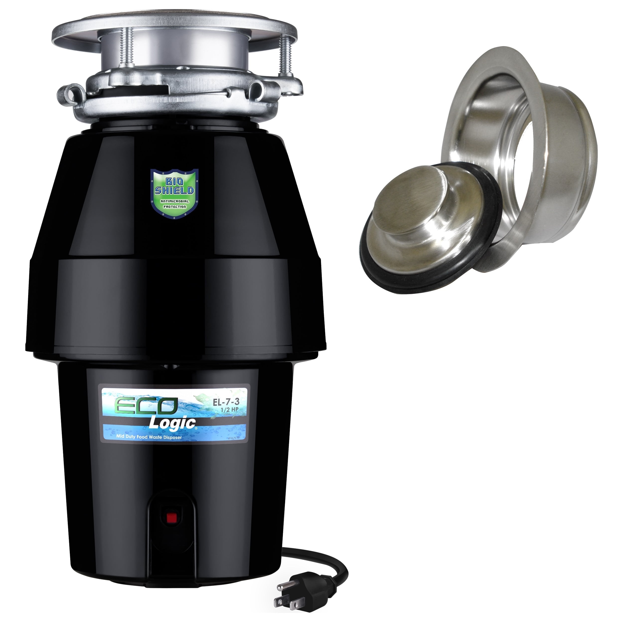 Eco Logic 1/2 HP Garbage Disposal with Brushed Nickel Sink Flange ...