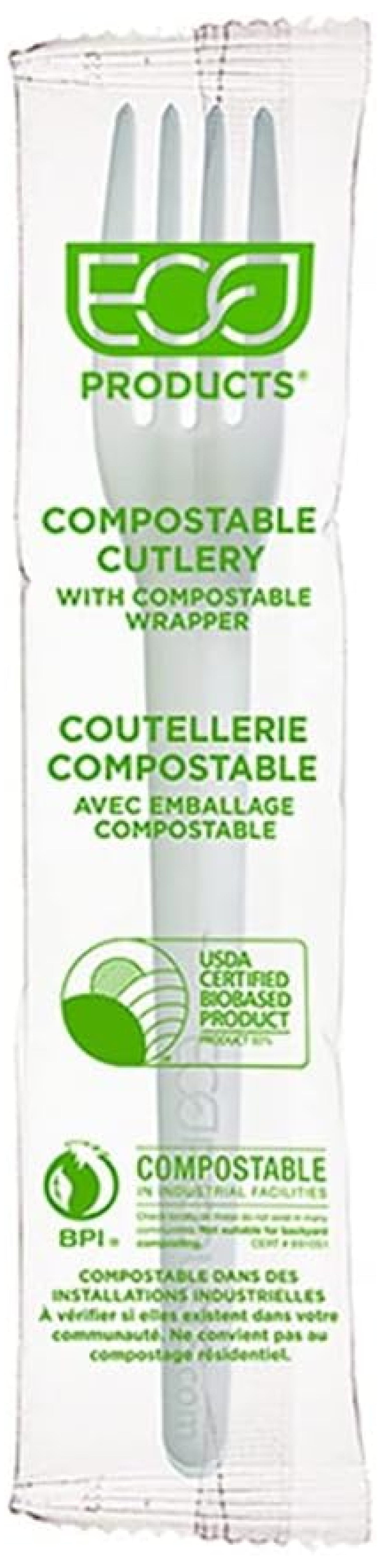 Eco Products 7" Compostable Plantware Individually Wrapped Dinner Forks ...