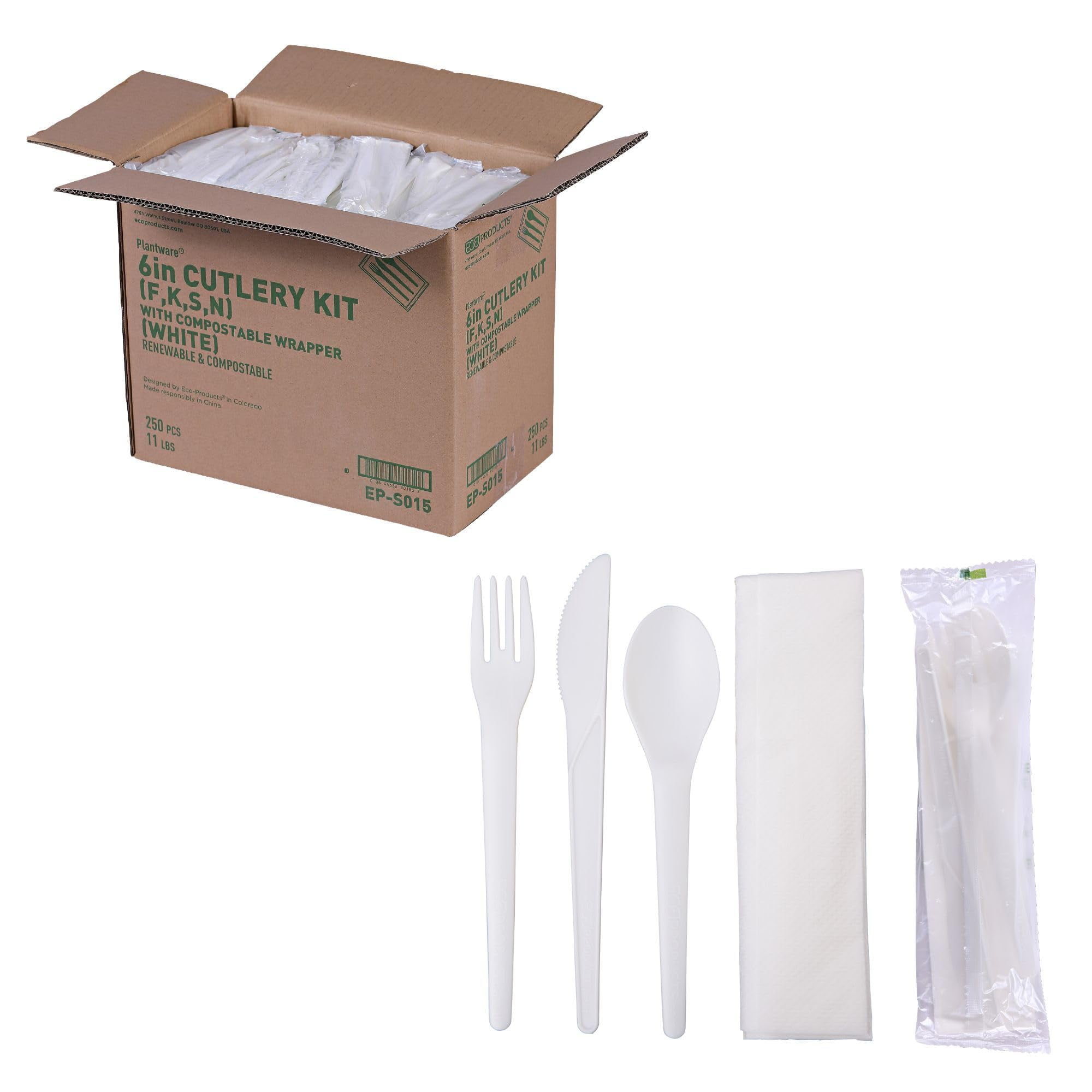 Eco-Products Compostable Cpla 6" Plastic Utensil Set, Wrapped Plantware ...
