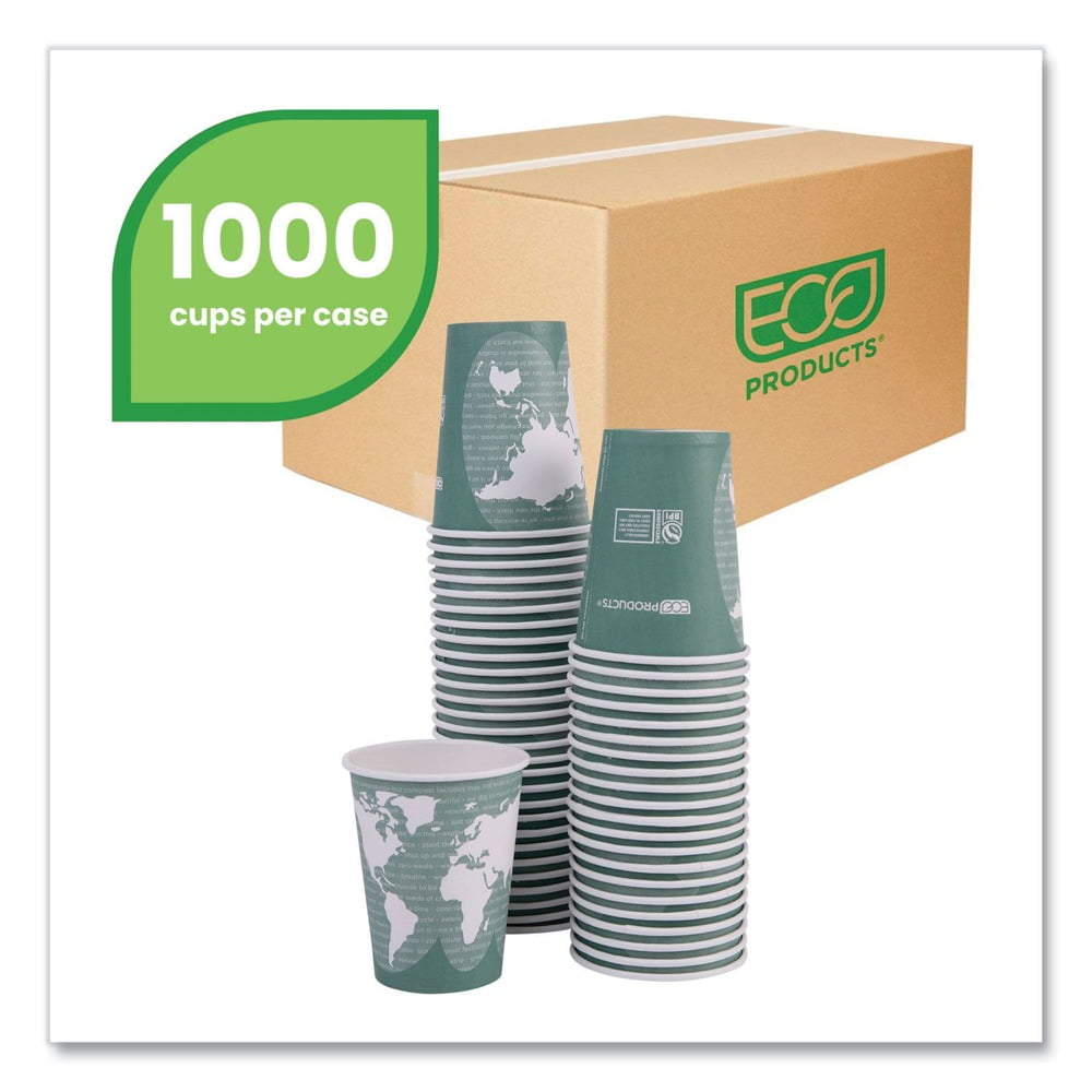 Eco-Products Compostable Hot Cups, World Art Renewable, 12 oz, Green ...